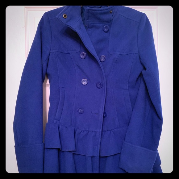 Xhilaration | Jackets & Coats | Royal Blue Ruffle Bottom Peacoat | Poshmark